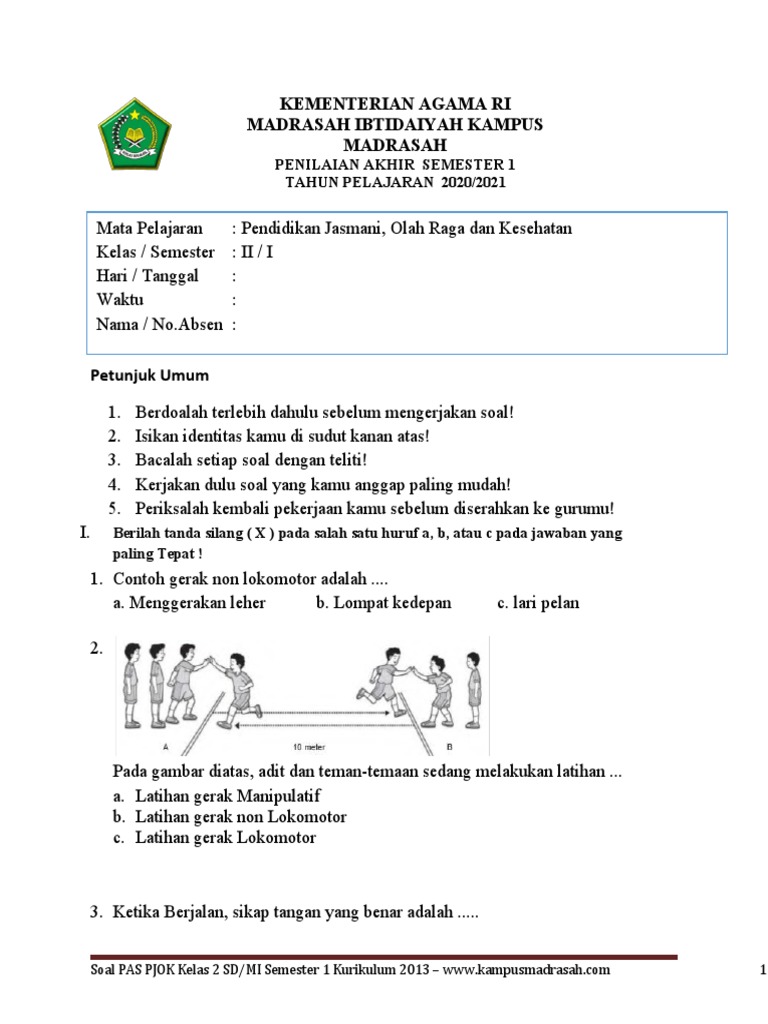 Soal PAS PJOK Kelas 2 | PDF | Olahraga & Rekreasi