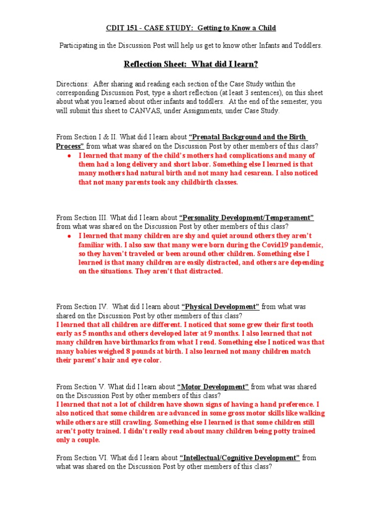 CDIT 151 CASE STUDY - Reflection Sheet | PDF | Cognitive Development ...