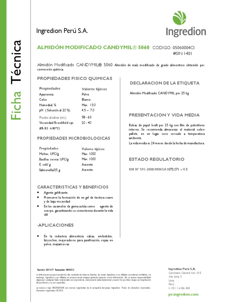 Almidon Modificado Candymil | PDF | Comida y bebida | Naturaleza