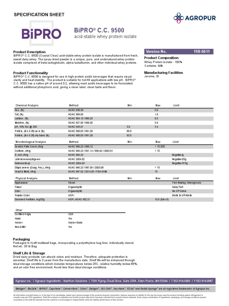 BiPRO 9500 CC Spec Sheet | PDF | Food And Drink | Nature