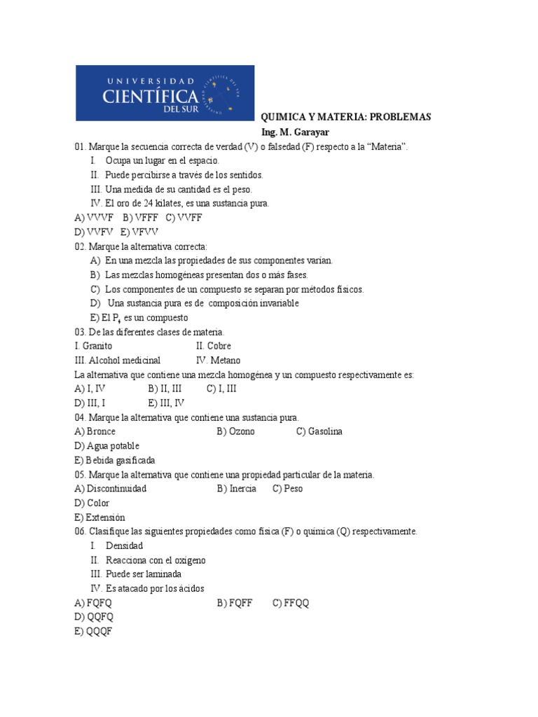 Problemas Quimica Materia | PDF | Importar | Sustancias químicas