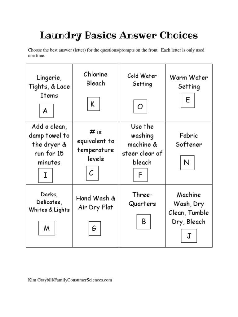 Laundry Basic Answer Choices Grid | PDF