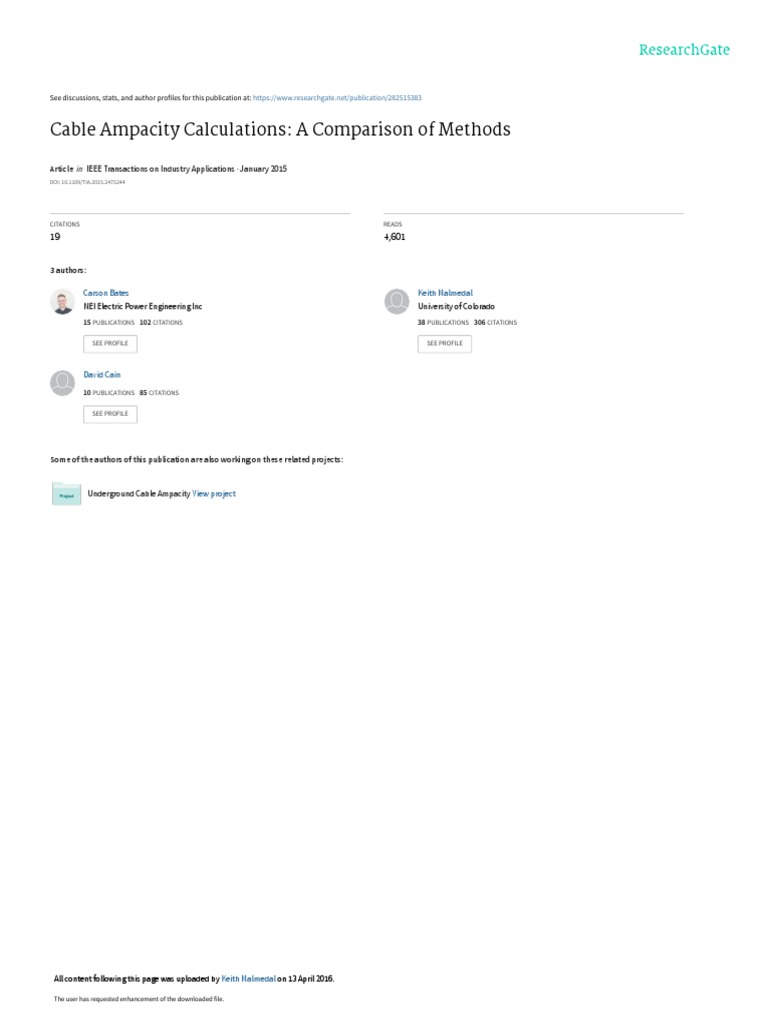 IEEE Cable Ampacity Calculations Comparison | PDF | Electrical ...