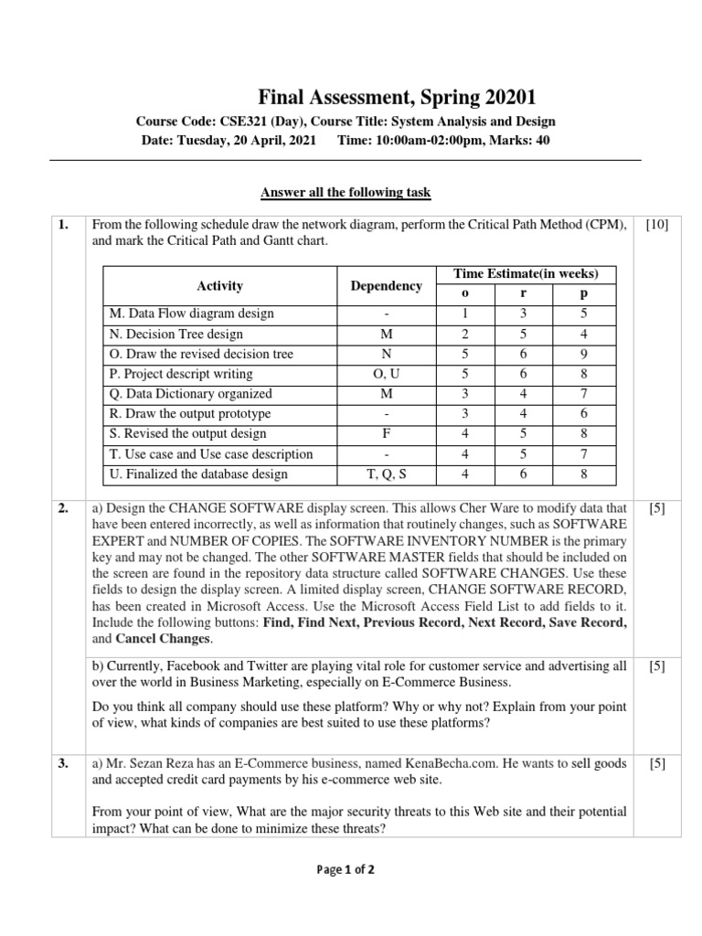 CSE321 - Final Assesment Spring 2021 | PDF | E Commerce | Software