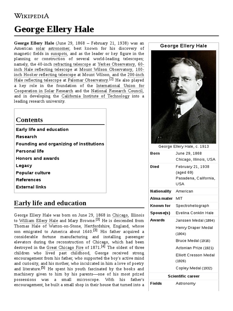 George Ellery Hale | PDF | Astronomy | Science