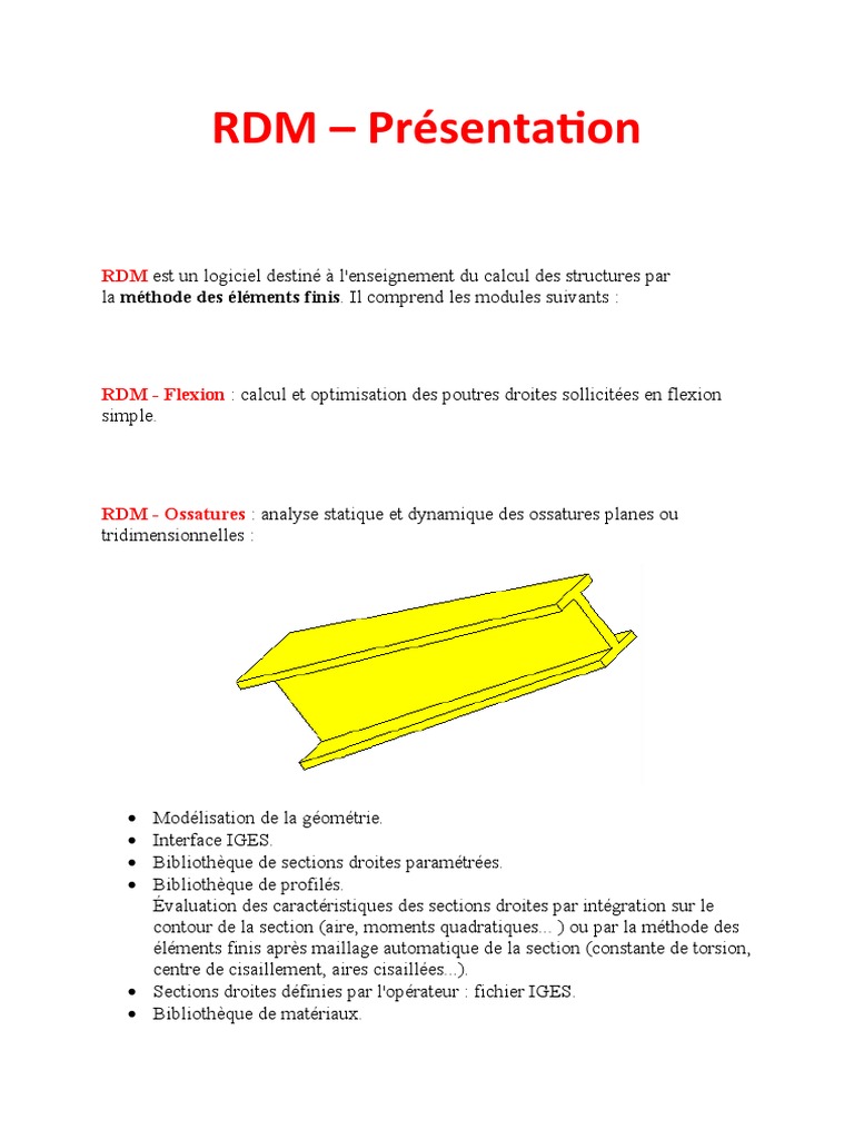 RDM - Présentation | PDF | Flexion (matériau) | Physique appliquée et ...