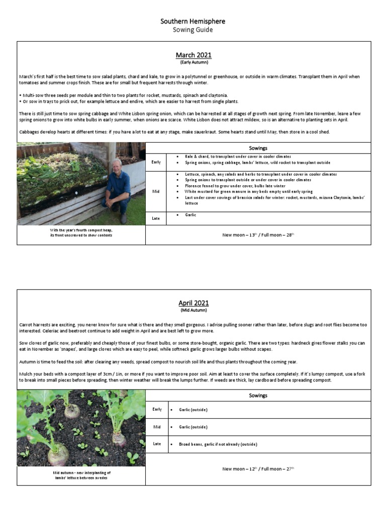 Southern Hemisphere Sowing Guide | PDF | Onion | Vegetables