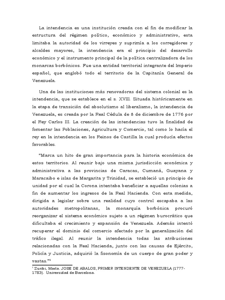 La Intendencia en Venezuela: Orígenes y Función | PDF