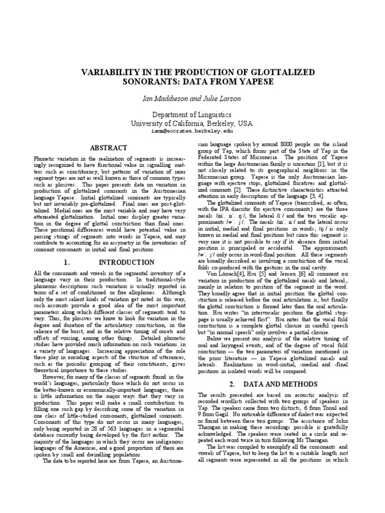 Yapese - Paper1720 ICSLP 2002 | PDF | Consonant | Syllable