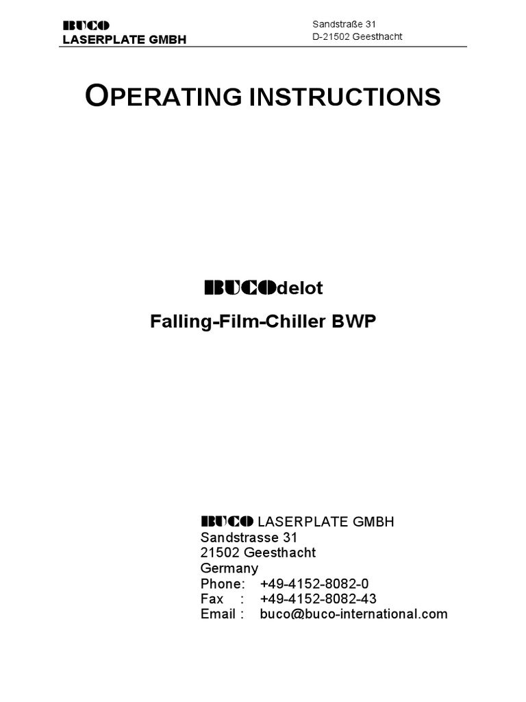 Operating Instructions for BUCOdelot Falling-Film-Chiller BWP: Assembly ...
