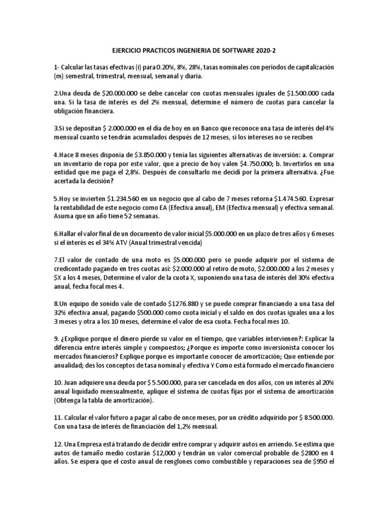 Ejercicio Practicos Ingenieria Xde Software 2020-2 | PDF | Amortización ...
