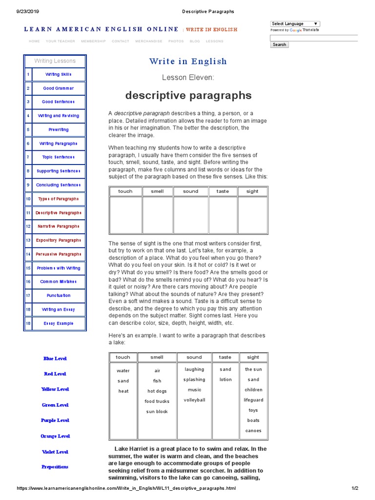 Descriptive Paragraphs | PDF | Cognitive Science | Cognition
