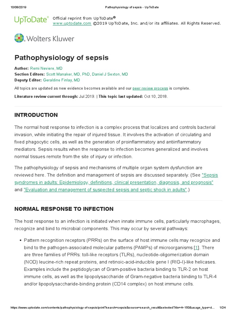 Pathophysiologyofsepsis Up To Date | PDF | Inflammation | Sepsis