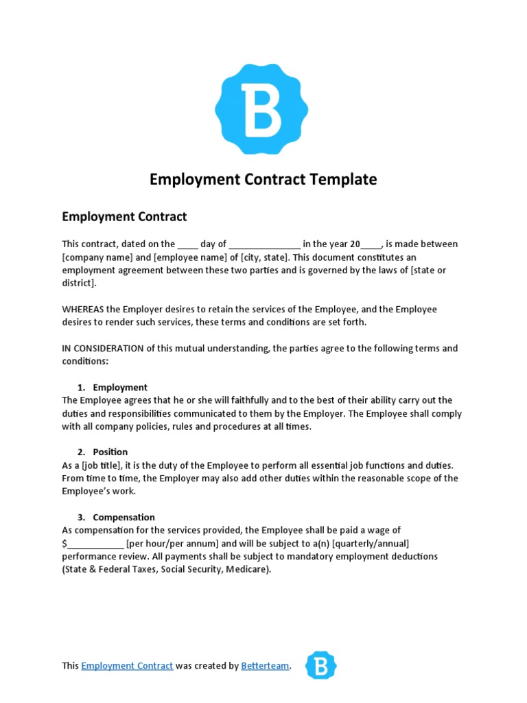 Employment Contract Template Download 20201125 | PDF | Employment ...