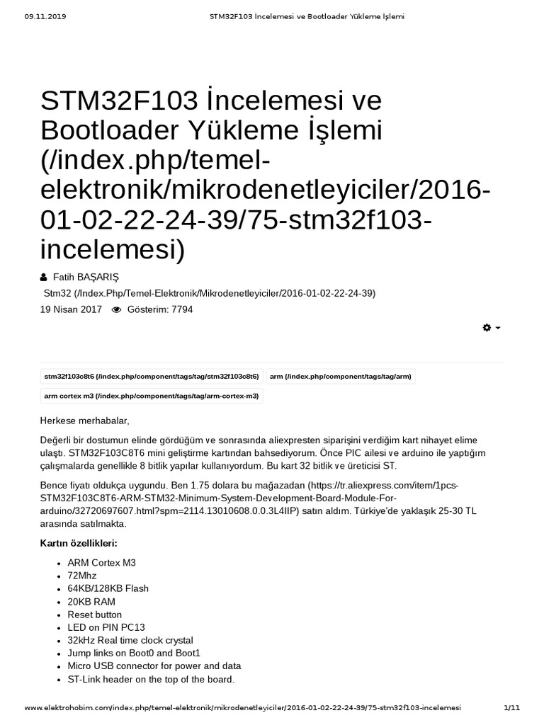 STM32F103 İncelemesi Ve Bootloader Yükleme İşlemi | PDF