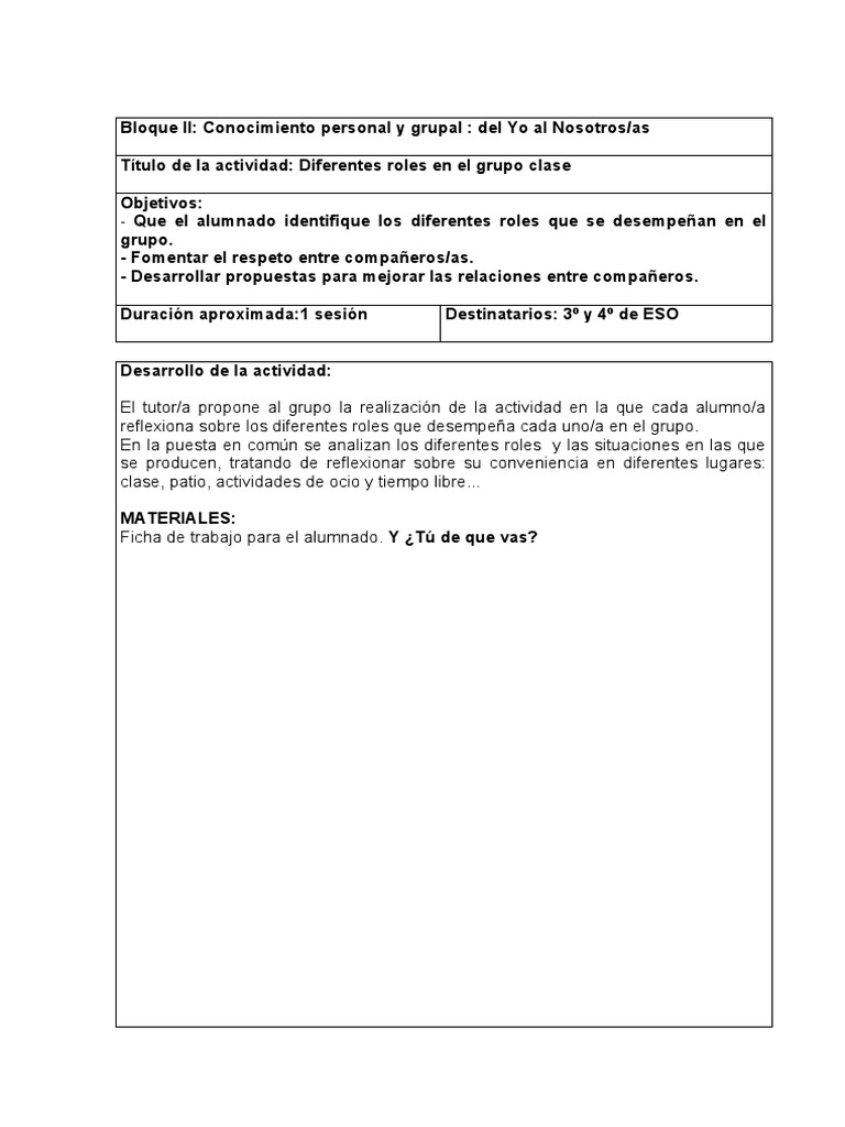 Roles en El Grupo Clase | PDF