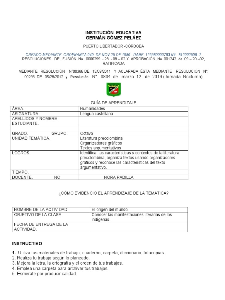 Guia de Español Grado 8 | PDF | Prometeo