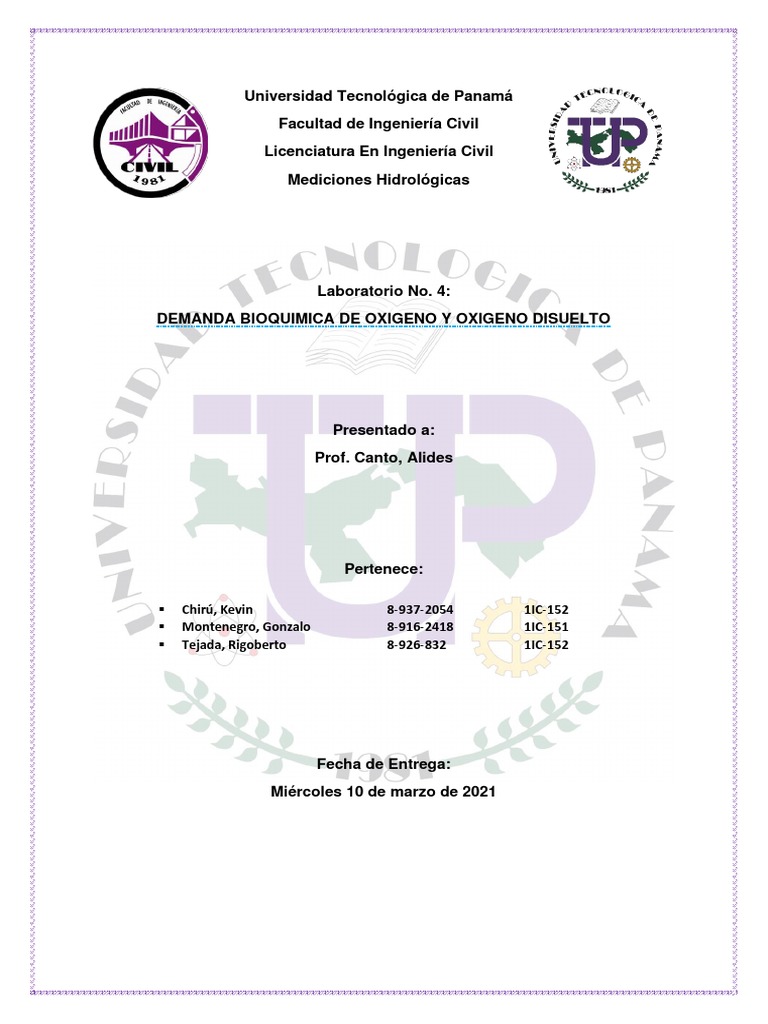 Lab. No 4 DBO Y OD (Mediciones Hidrológicas) | PDF | Aguas residuales | Oxígeno