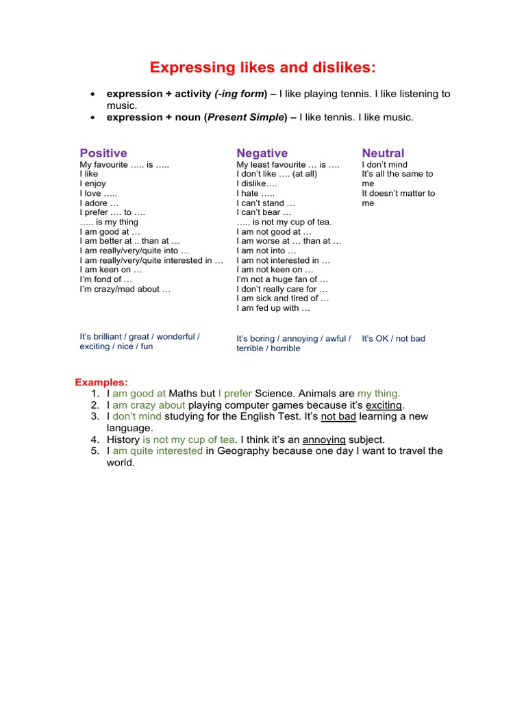 Expressing Likes and Dislikes | PDF