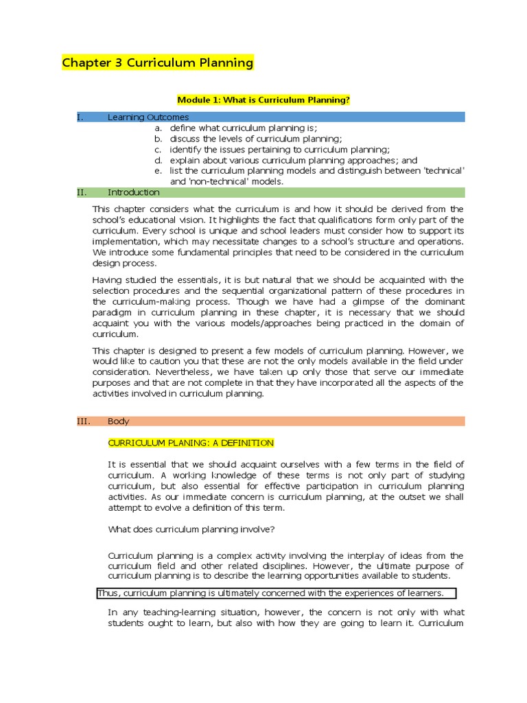 Chapter 3 Curriculum Planning Module (FINAL) | PDF | Curriculum ...