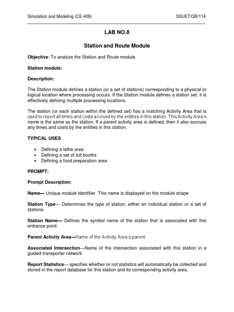 Lab No.8 Station and Route Module | PDF | Simulation | Computer Science