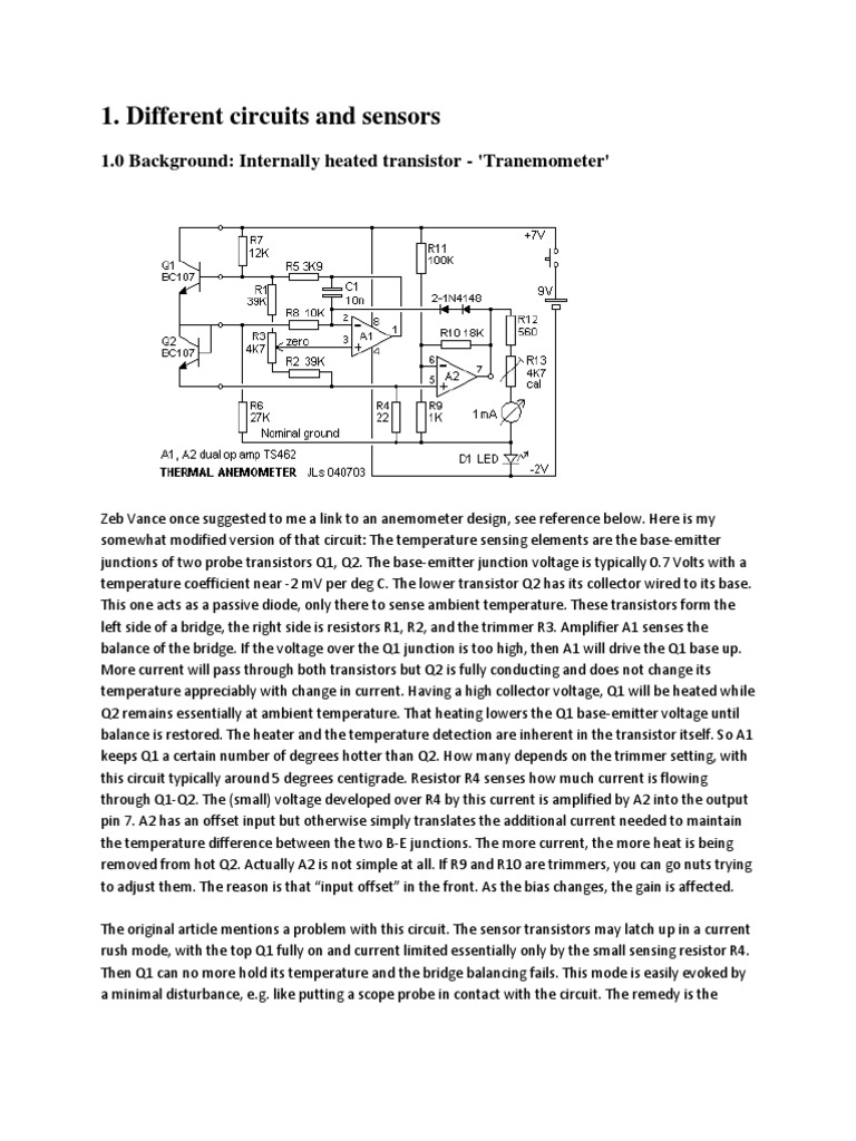 An Internally Heated Transistor Anemometer: Circuit Designs and ...