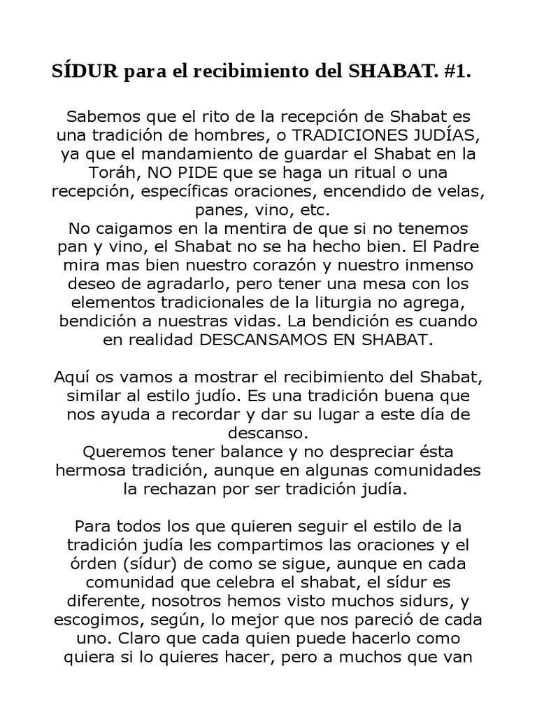 Sidur Shabat 1 | PDF | Shabat | Bendición