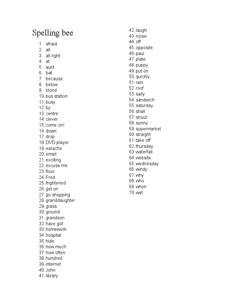 Spelling Bee Word Bank | PDF