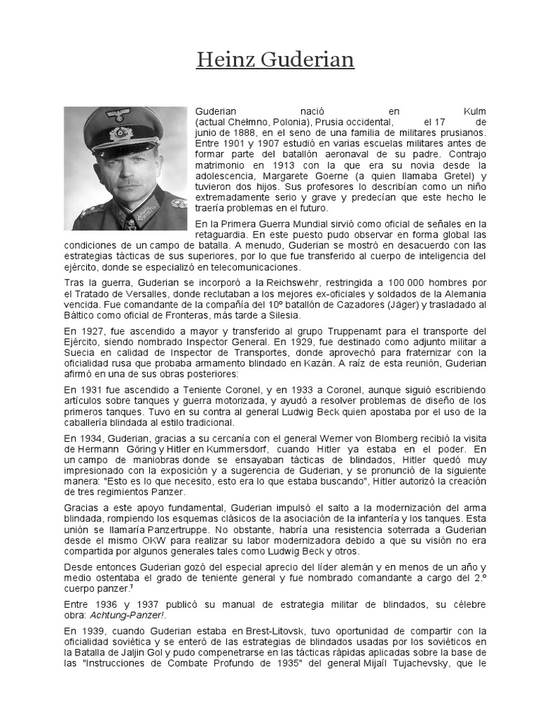 Vida y legado de Heinz Guderian | PDF | Guerra | Conflictos