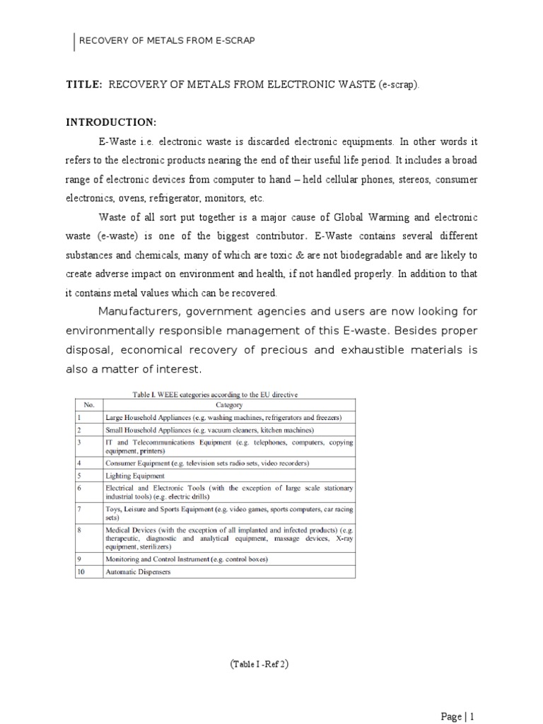 Title: Recovery of Metals From Electronic Waste (E-Scrap) | PDF ...