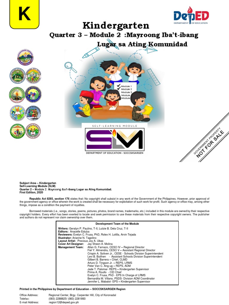Kindergarten: Quarter 3 - Module 2:mayroong Iba't-Ibang Lugar Sa Ating ...