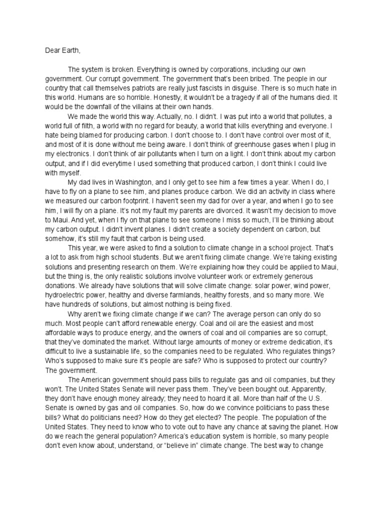 Dear Earth | PDF | Climate Change | Natural Environment