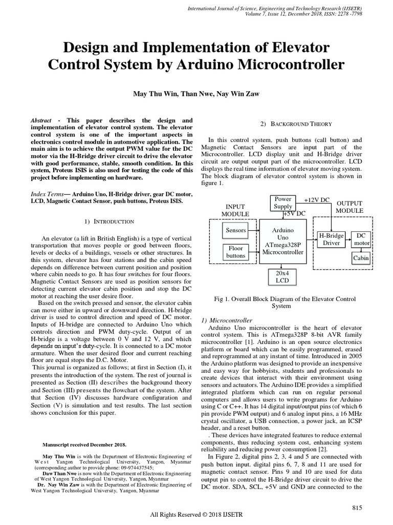 Design and Implementation of Elevator Control System by Arduino Microcontroller | PDF | Electric ...