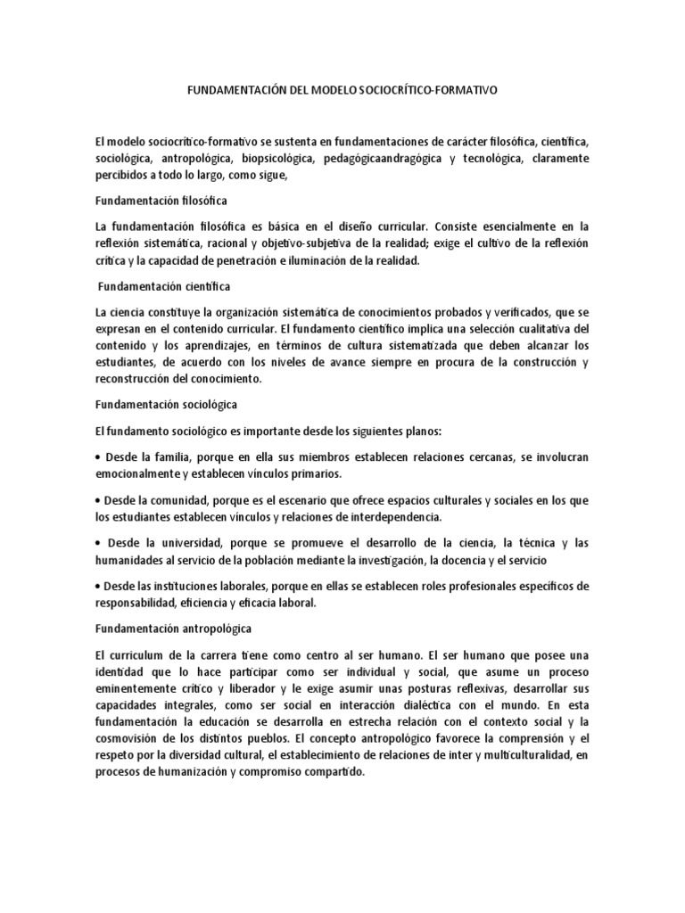 Fundamentos del Modelo Sociocrítico-Formativo | PDF | Plan de estudios ...