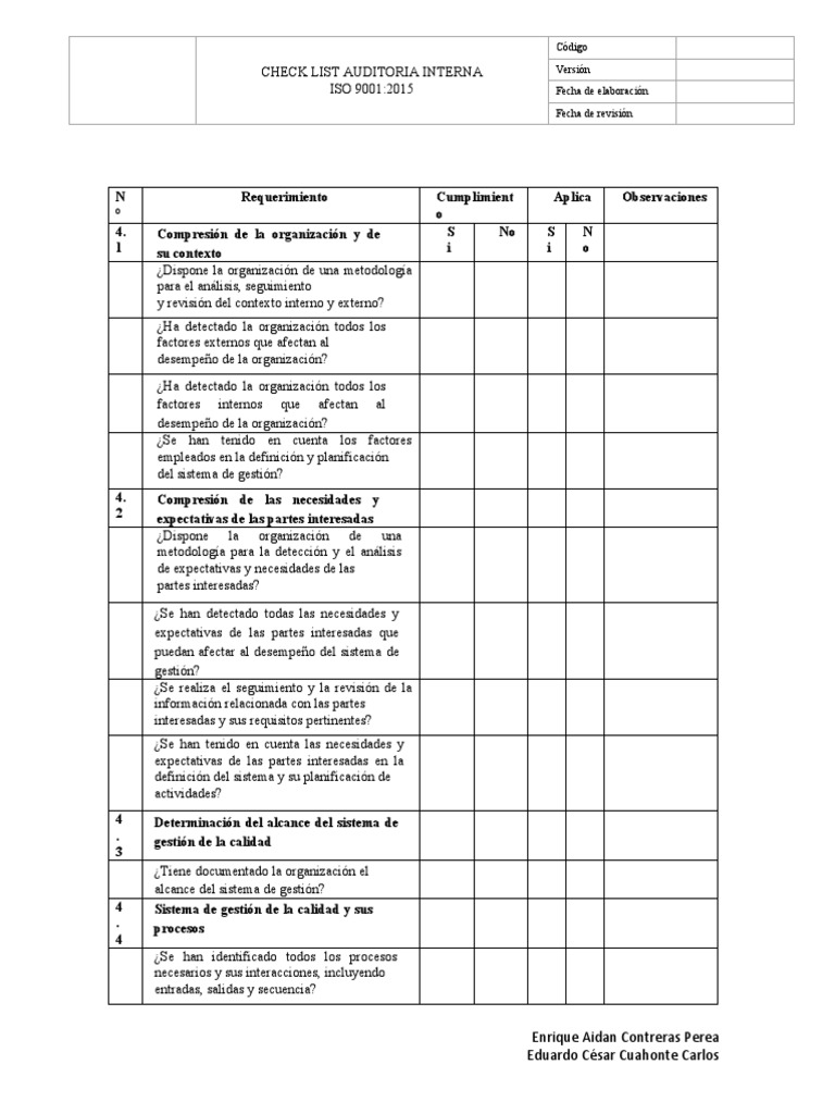 Check List | PDF | Gestión de la calidad | Calidad (comercial)