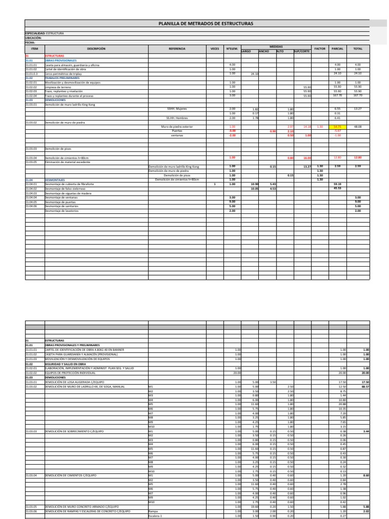 Planilla Metrados 2 | PDF | Construyendo tecnología | Ingeniería estructural