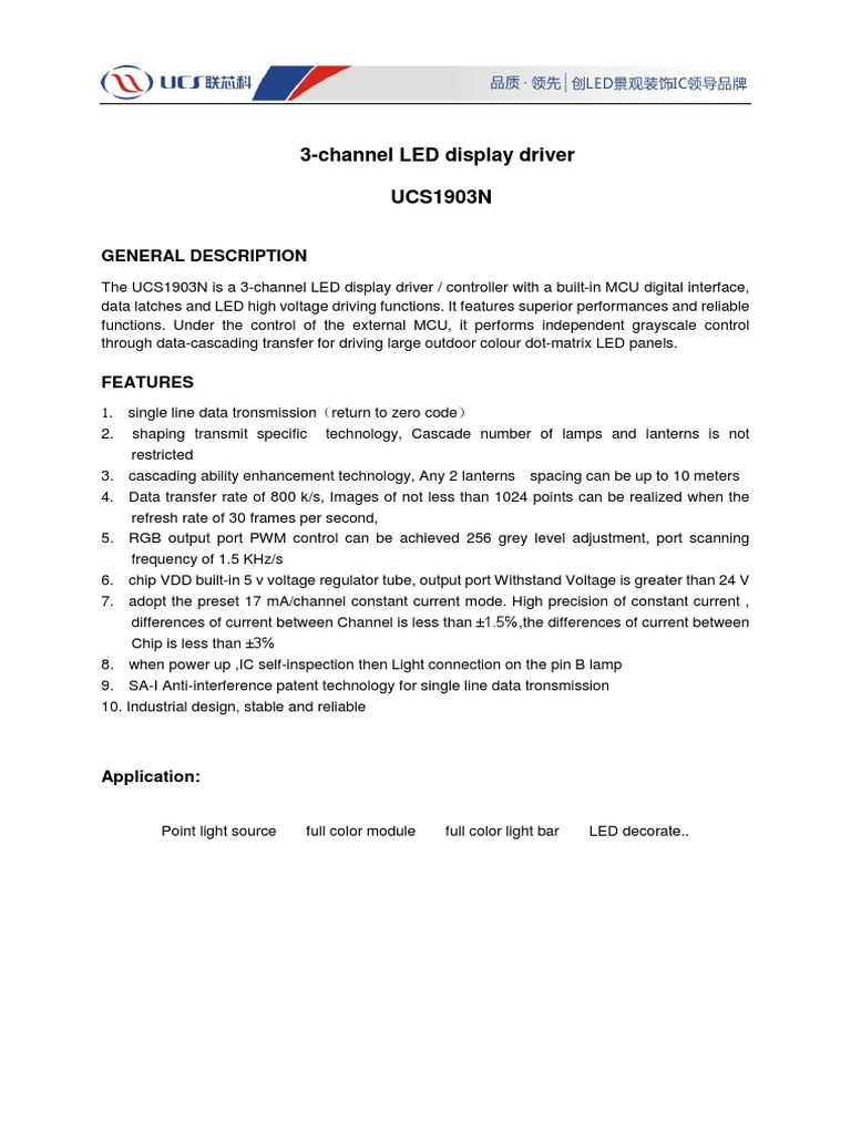 3-Channel LED Display Driver UCS1903N: General Description | PDF ...