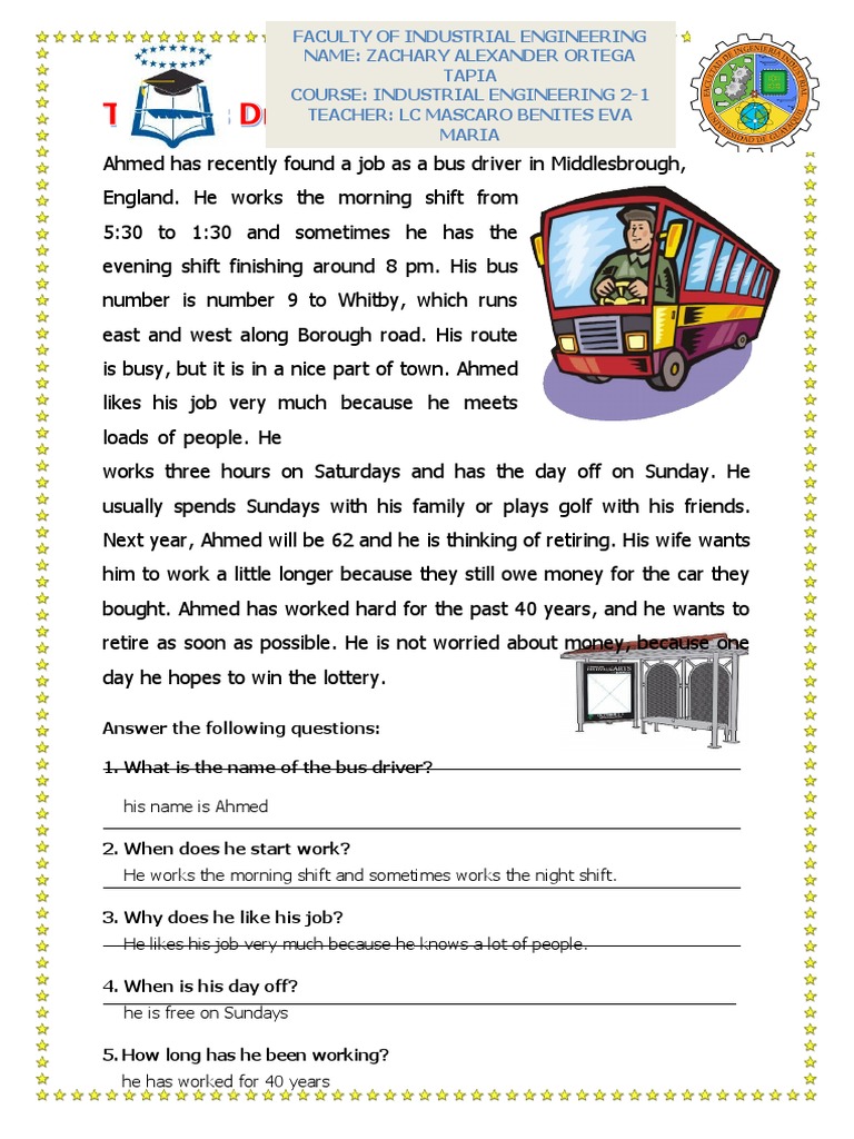The Bus Driver - Reading Comprehension-Zach | PDF