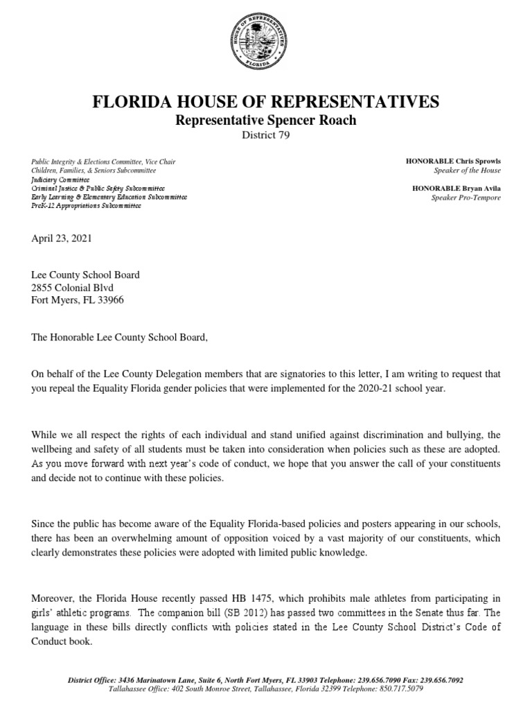 Lee County School Board Letter 04.23 | PDF | United States Senate ...