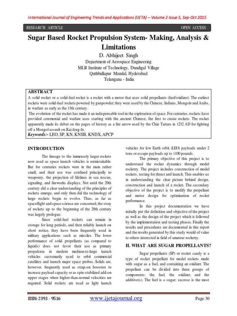 Analysis of a Sugar-Based Rocket Propulsion System: Performance, Design ...