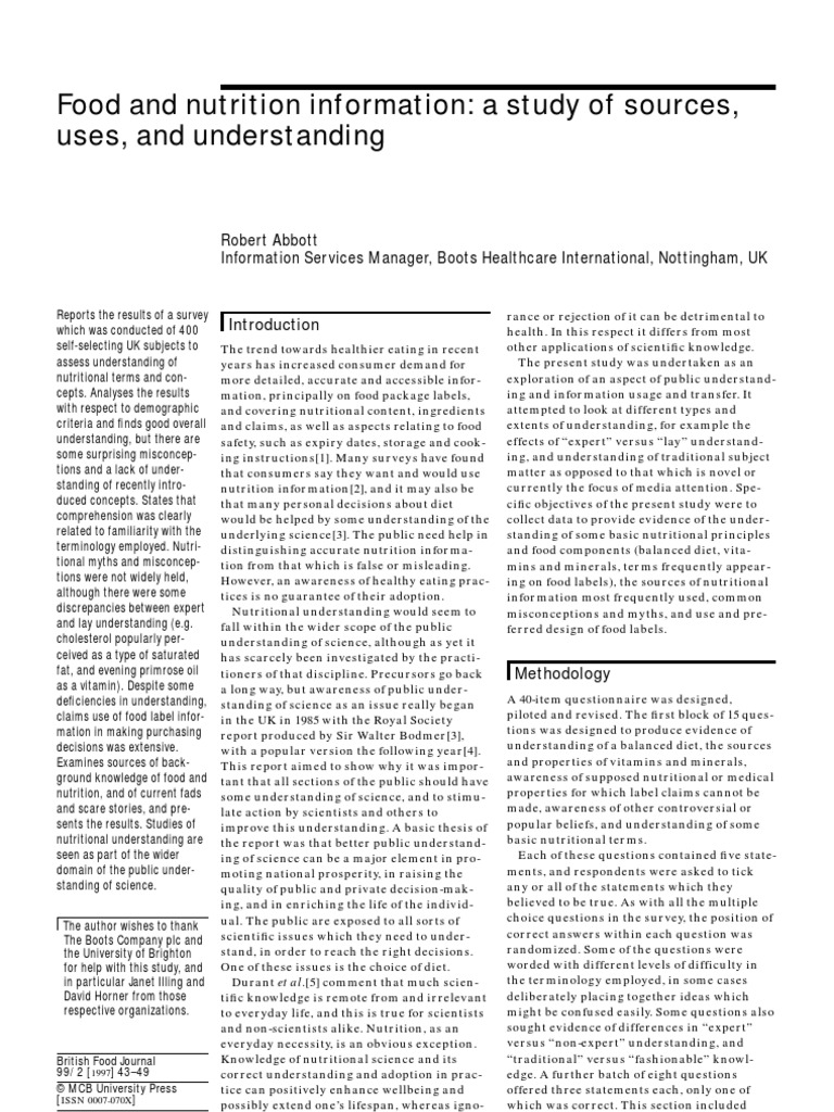 Food and Nutrition Information: A Study of Sources, Uses, and ...