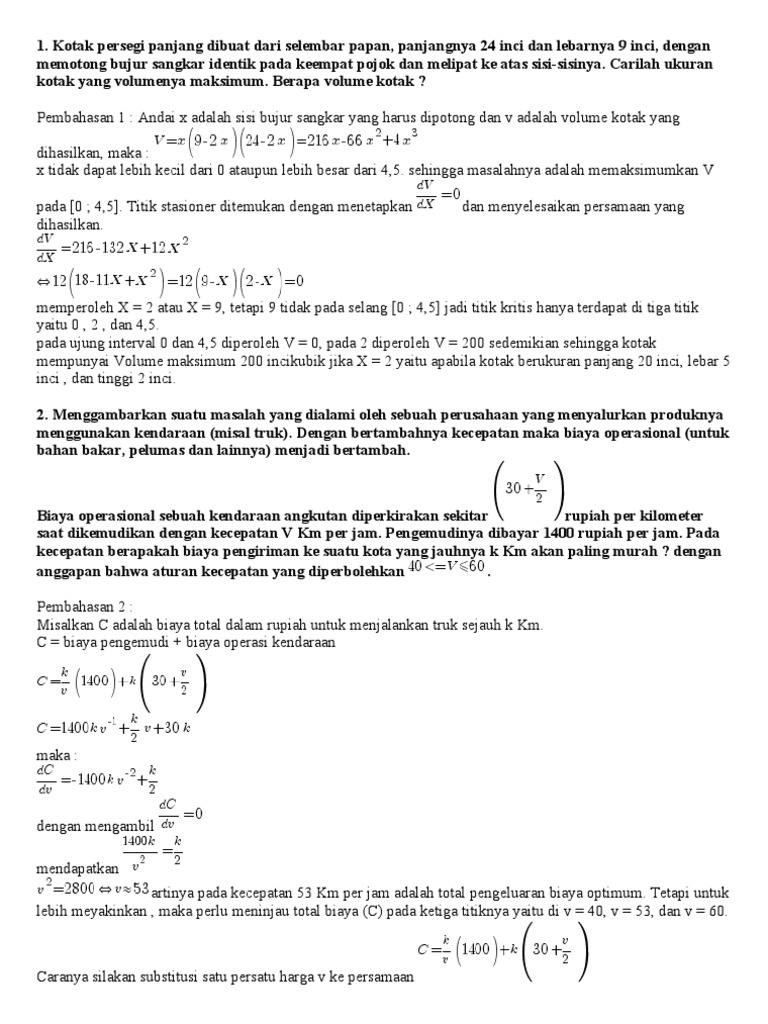 Aplikasi Kalkulus Dalam Kehidupan Sehari-Hari | PDF | Bisnis | Metode & Bahan Ajar
