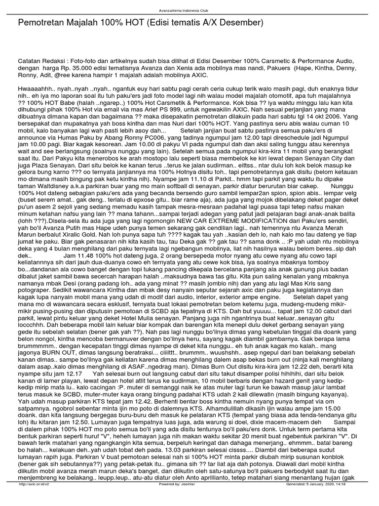 Pemotretan Majalah 100% HOT (Edisi Tematis A/X Desember) | PDF