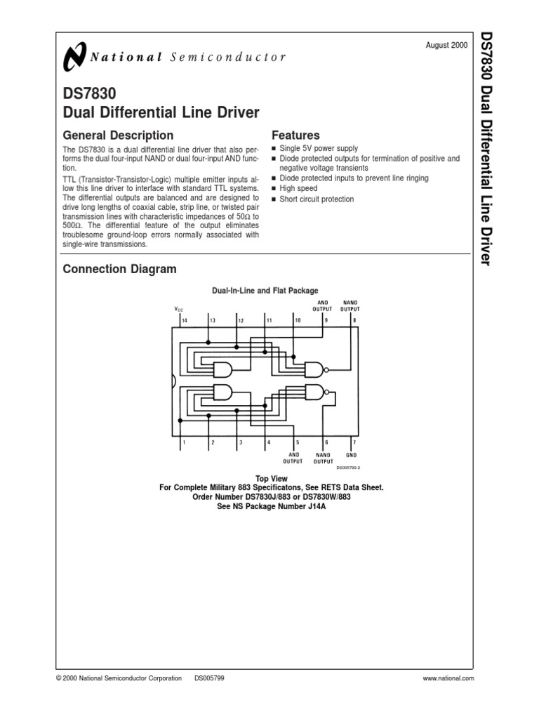 DS7830 Dual Differential Line Driver: General Description Features ...