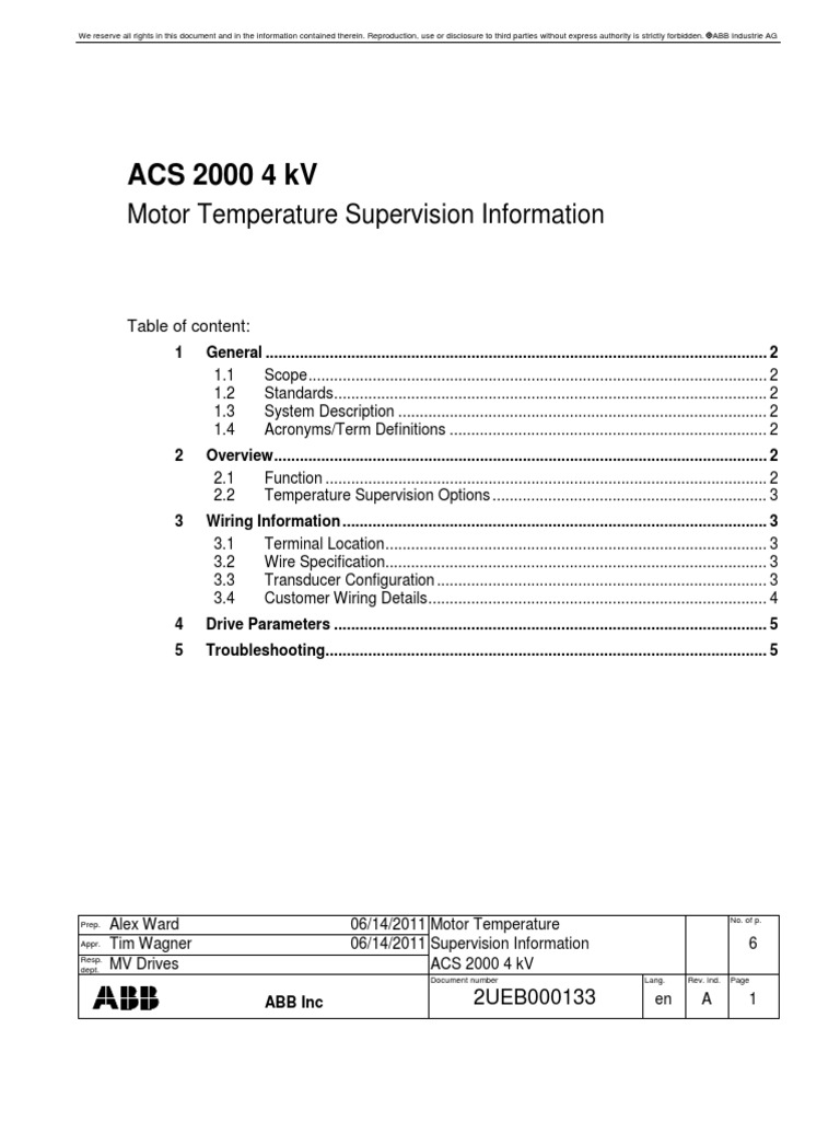 ACS 2000 4 KV: Motor Temperature Supervision Information | PDF ...