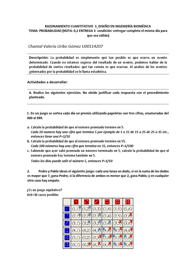 Probabilidades en Juegos y Eventos | PDF | Probabilidad | Enseñanza de ...