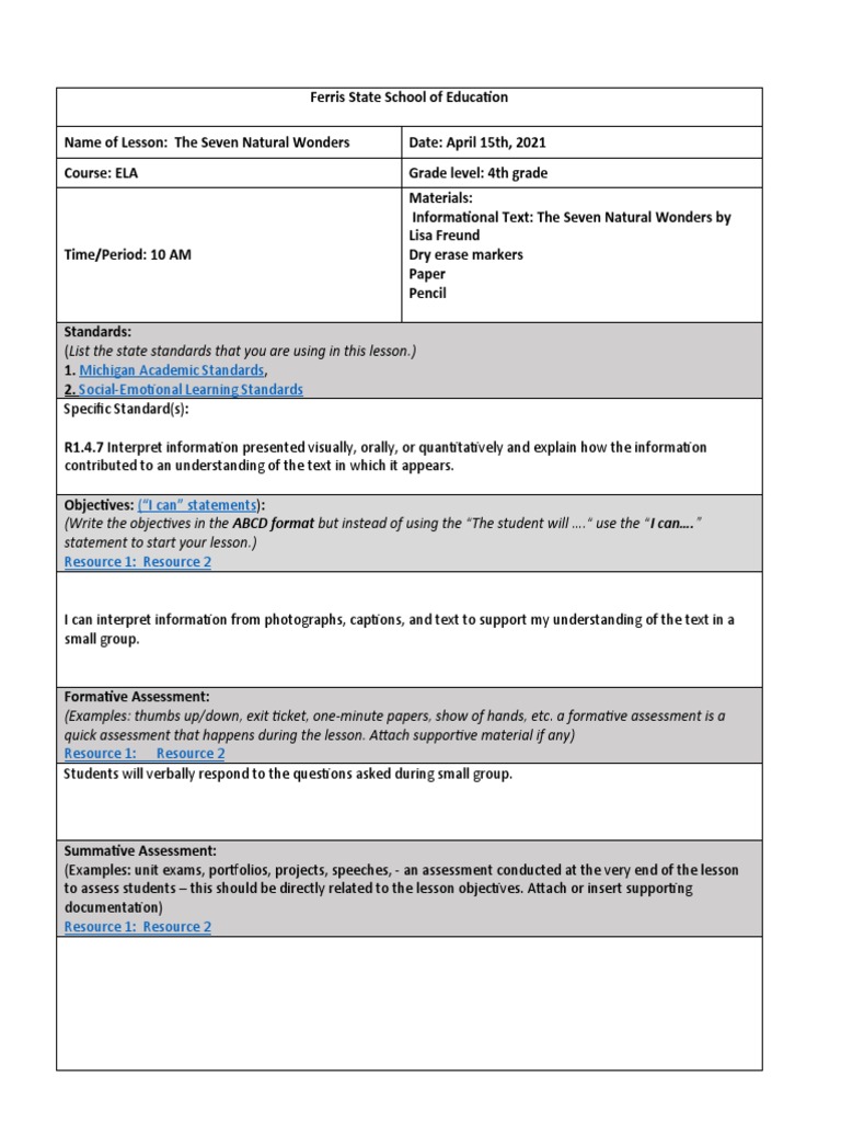 Small Group - The Seven Natural Wonders | PDF | Differentiated ...