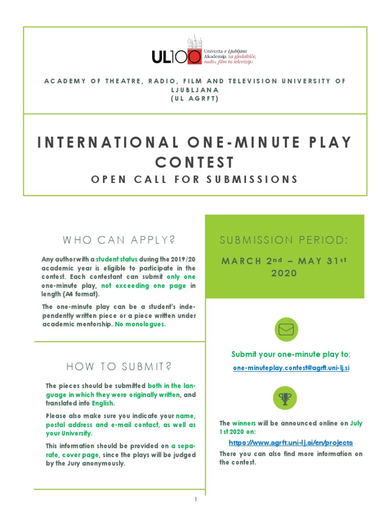 One-Minute Play Contest 2020 | PDF | Theatre | Entertainment (General)