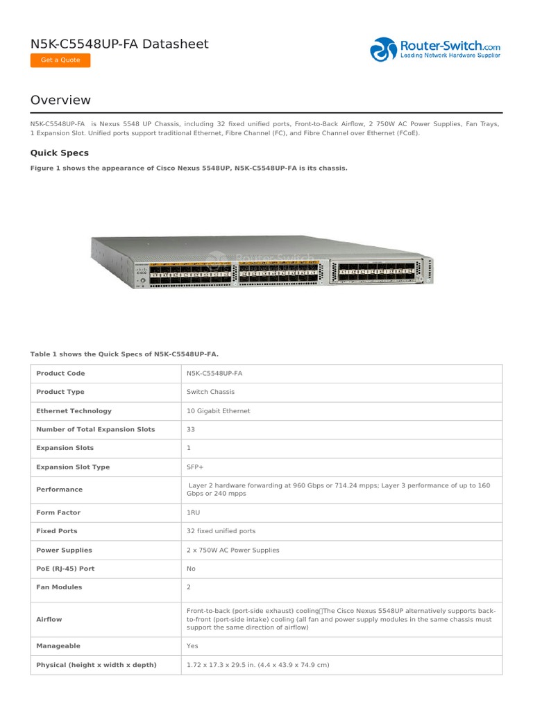 N5K-C5548UP-FA Datasheet: Quick Specs | PDF | I Pv6 | Communications ...