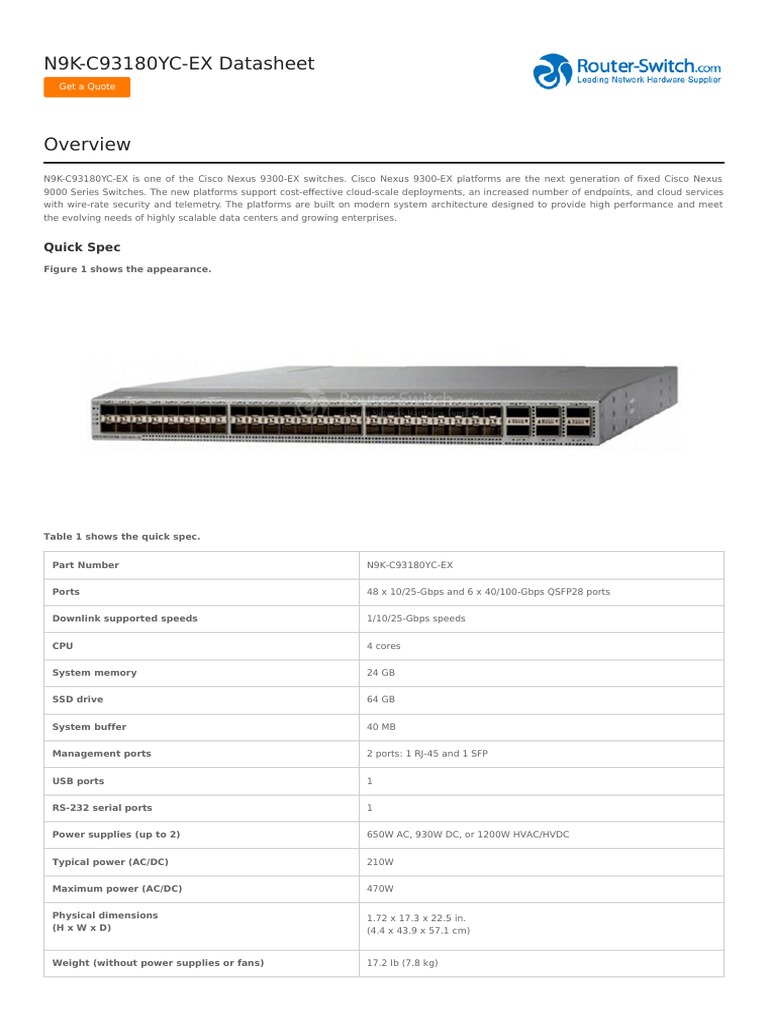 N9K-C93180YC-EX Datasheet: Quick Spec | PDF | Data Transmission ...